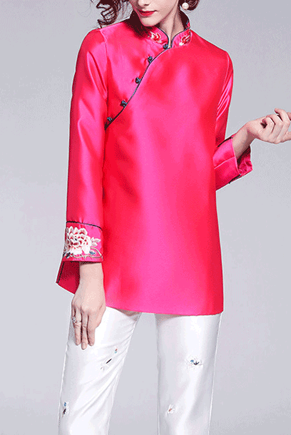 Long Sleeves Embroidered Cheongsam Qipao Tang Top – Frockalicious